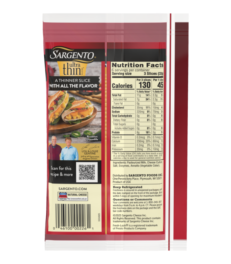 Sargento® Sharp Natural Cheddar Cheese Ultra Thin® Slices, 18 slices ...
