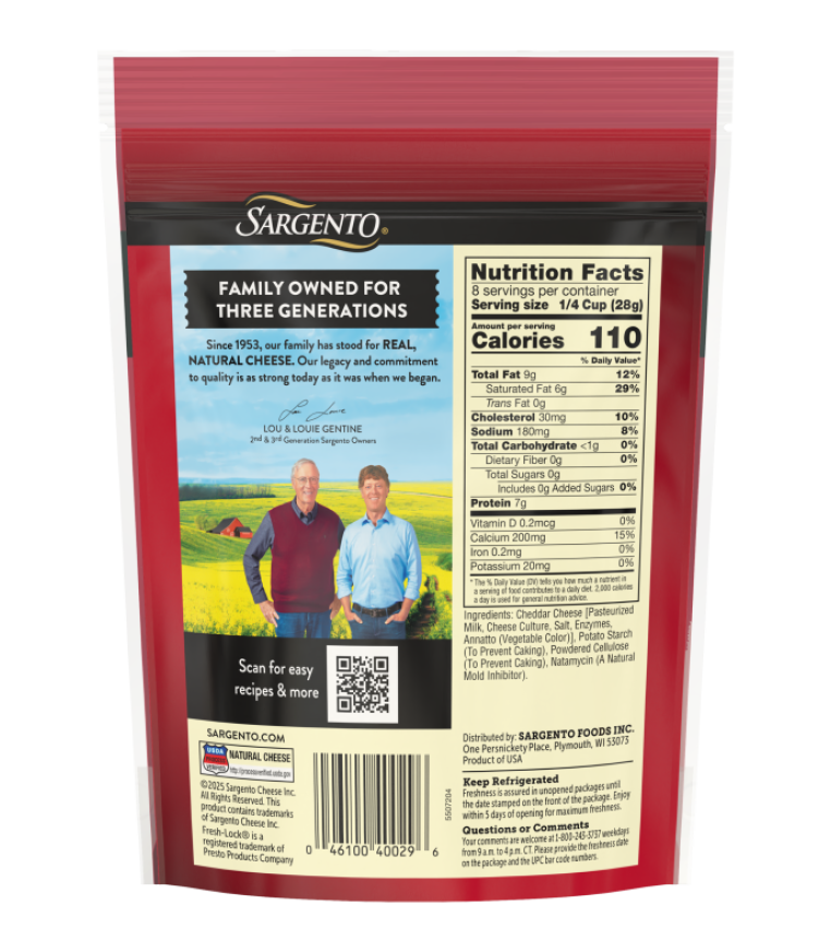 Sargento® Shredded Sharp Natural Cheddar Cheese, Traditional Cut, 8 oz ...